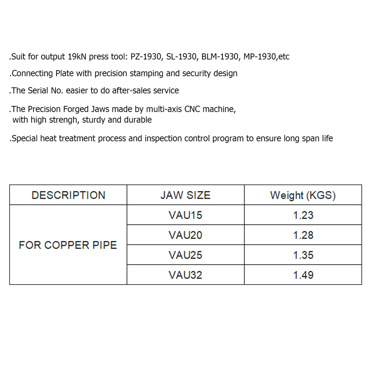 ZUPPER VAU Jaws Die Mould for Copper Pipe Plumbing Press Tool 19KN ...